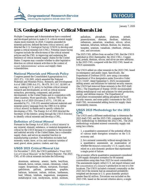 U.S. Geological Survey’s Critical Minerals List - EveryCRSReport.com