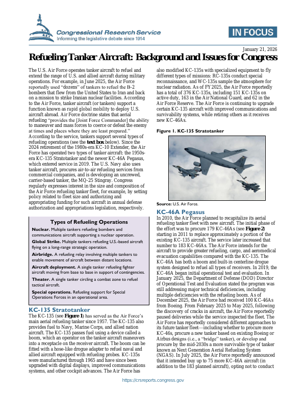 Refueling Tanker Aircraft: Background and Issues for Congress ...