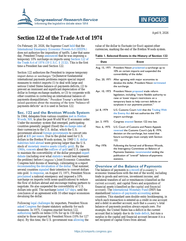 Section 122 of the Trade Act of 1974 - EveryCRSReport.com