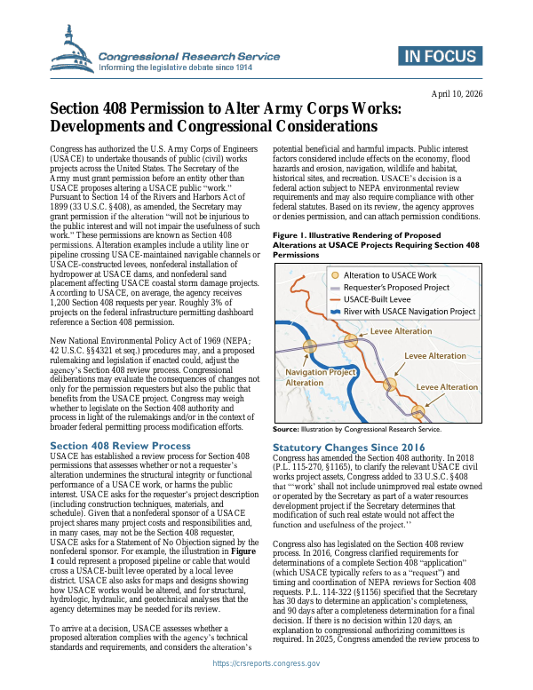 Section 408 Permission to Alter Army Corps Works: Developments and ...