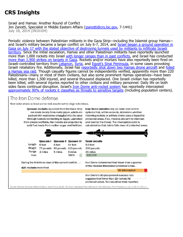 CRS Insights: Israel and Hamas: Another Round of Conflict ...
