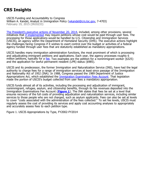 USCIS Funding and Accountability to Congress - EveryCRSReport.com