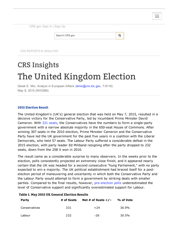 The United Kingdom Election - EveryCRSReport.com