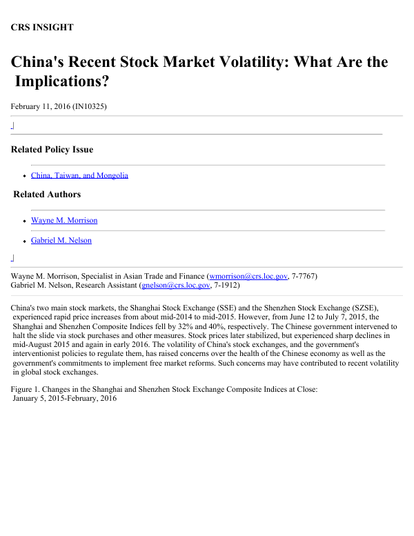 China’s Recent Stock Market Volatility: What Are the Implications ...