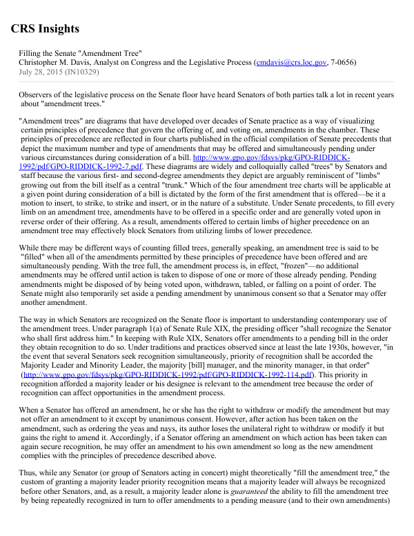 Filling the Senate "Amendment Tree" - EveryCRSReport.com