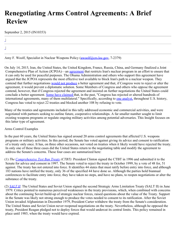 Renegotiating Arms Control Agreements: A Brief Review - EveryCRSReport.com