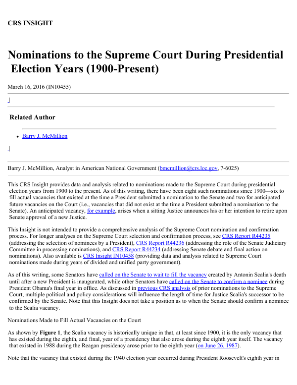 Nominations to the Supreme Court During Presidential Election Years ...
