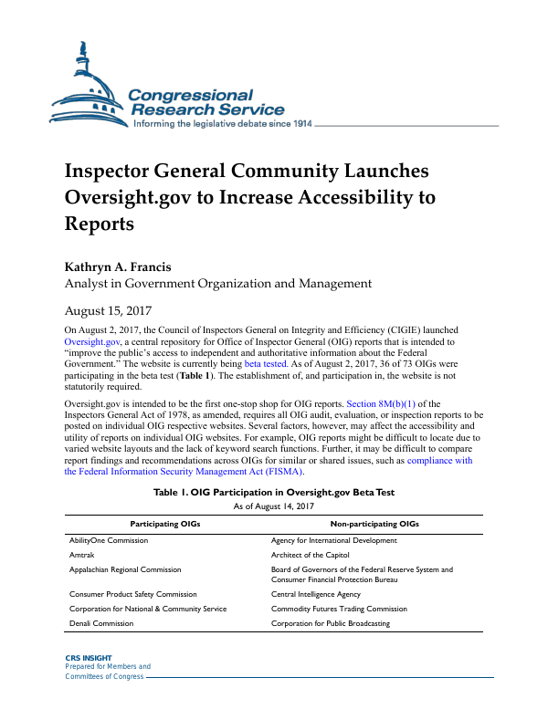 Inspector General Community Launches Oversight.gov to Increase ...
