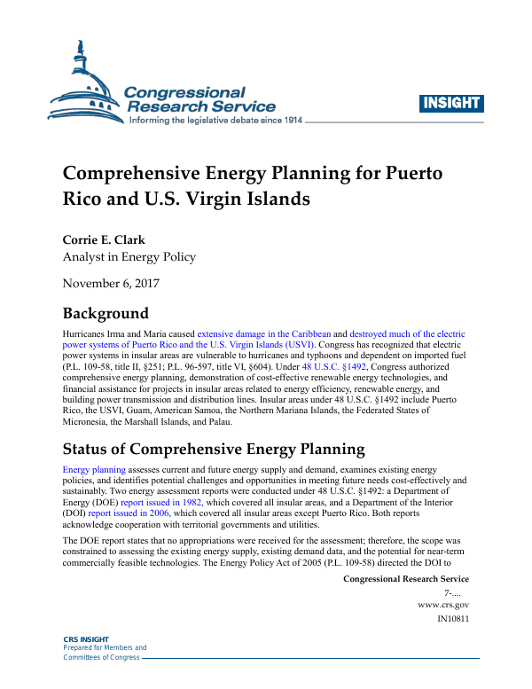 Comprehensive Energy Planning for Puerto Rico and U.S. Virgin Islands ...