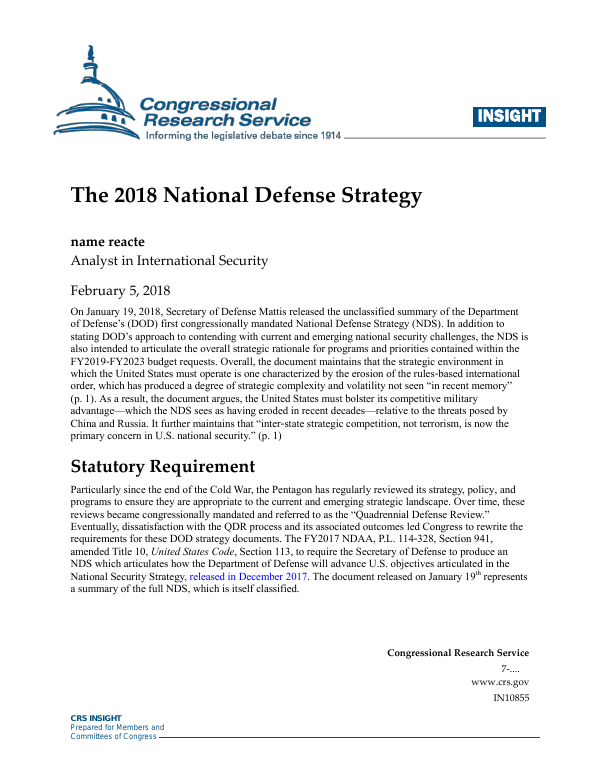 The 2018 National Defense Strategy - EveryCRSReport.com