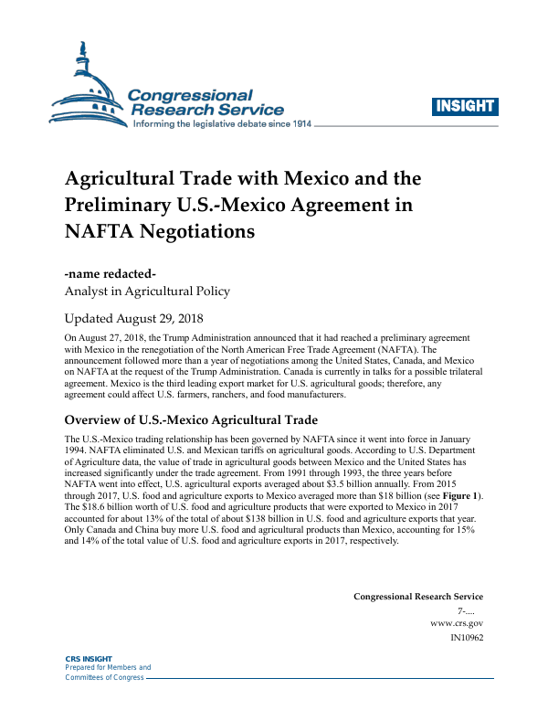 Agricultural Trade with Mexico and the Preliminary U.S.-Mexico ...