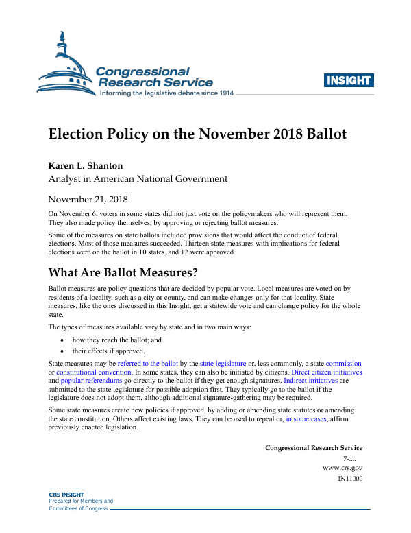 Election Policy on the November 2018 Ballot - EveryCRSReport.com