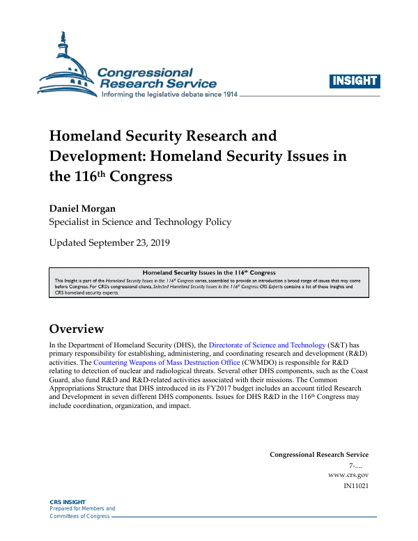 Homeland Security Research and Development: Homeland Security Issues in ...