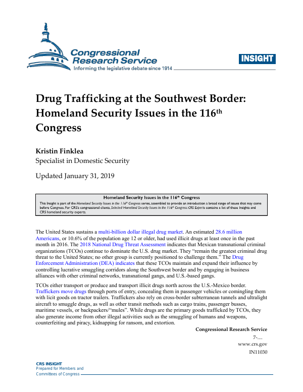 Drug Trafficking at the Southwest Border: Homeland Security Issues in ...