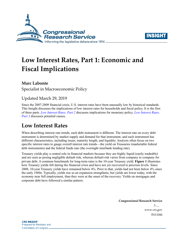 Low Interest Rates, Part 1: Economic and Fiscal Implications ...
