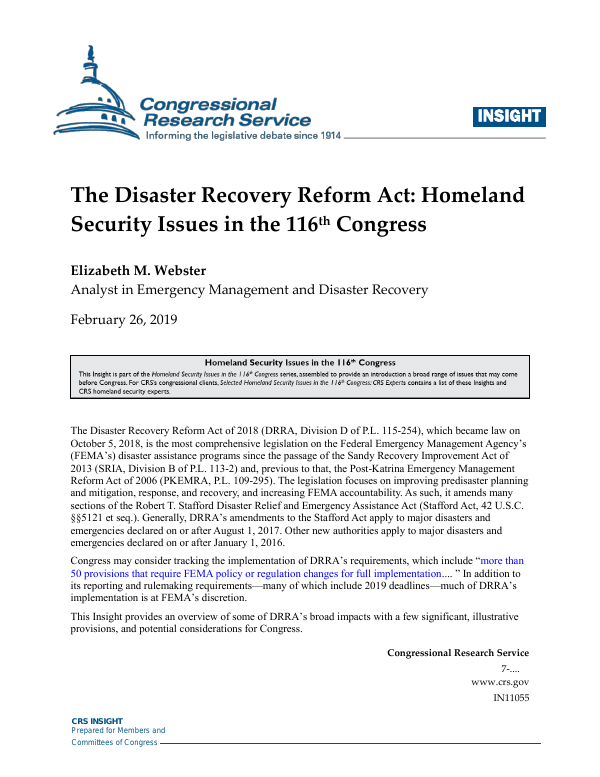 The Disaster Recovery Reform Act: Homeland Security Issues in the 116th ...