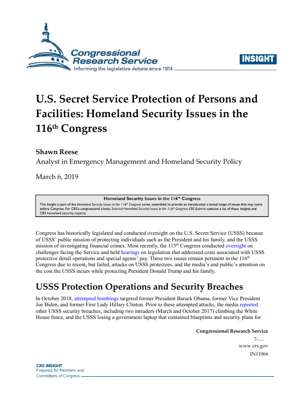 U.S. Secret Service Protection of Persons and Facilities: Homeland ...