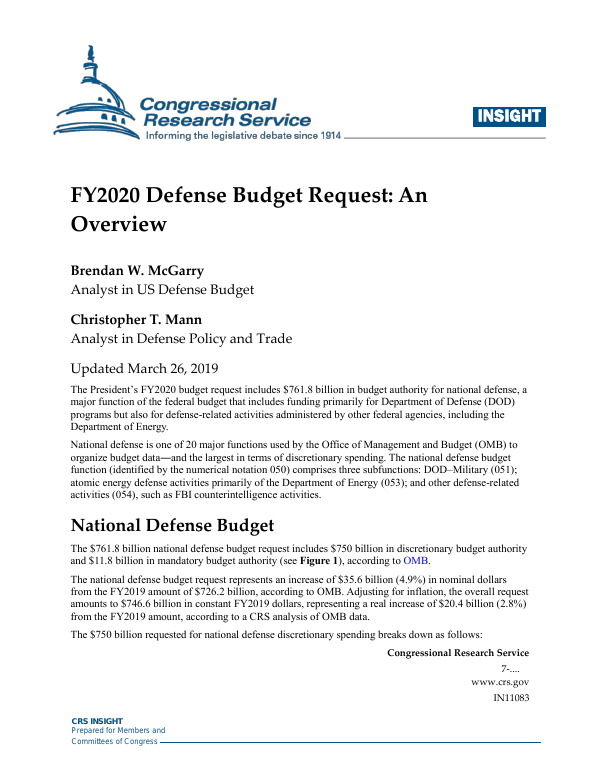 FY2020 Defense Budget Request: An Overview - EveryCRSReport.com