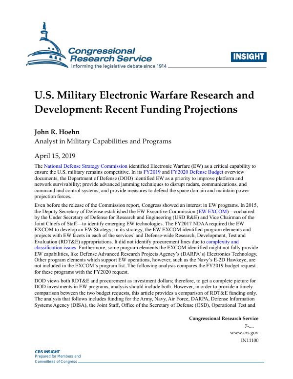 U.S. Military Electronic Warfare Research and Development: Recent ...