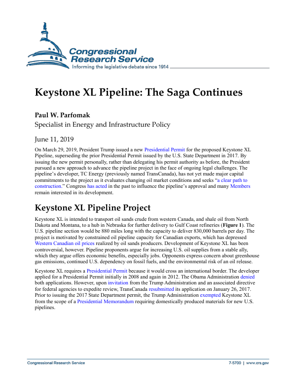 Keystone XL Pipeline: The Saga Continues - EveryCRSReport.com