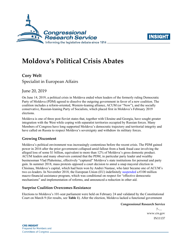 Moldova’s Political Crisis Abates - EveryCRSReport.com