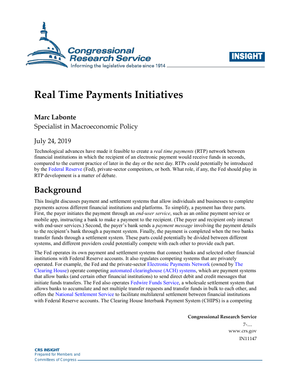Real Time Payments Initiatives - EveryCRSReport.com