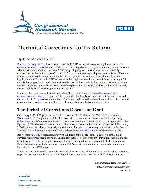 “Technical Corrections” to Tax Reform - EveryCRSReport.com