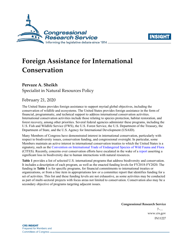 Foreign Assistance for International Conservation - EveryCRSReport.com