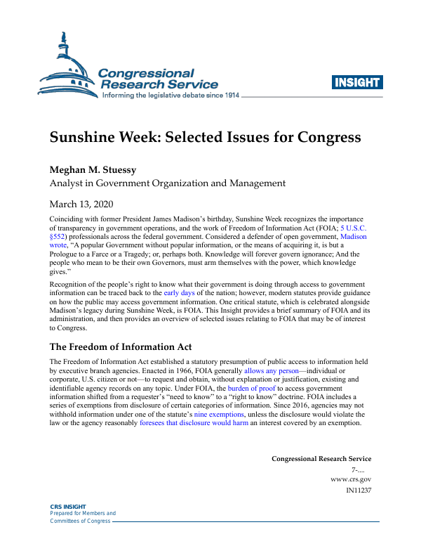 Sunshine Week: Selected Issues for Congress - EveryCRSReport.com