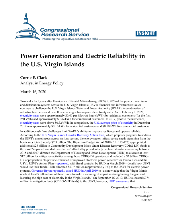 Power Generation and Electric Reliability in the U.S. Virgin Islands ...