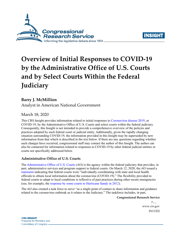 Overview of Initial Responses to COVID-19 by the Administrative Office ...