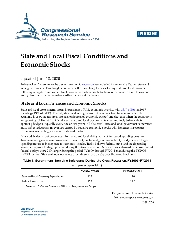 State and Local Fiscal Conditions and Economic Shocks - EveryCRSReport.com