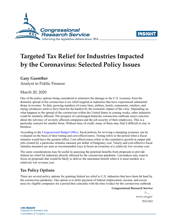 Targeted Tax Relief for Industries Impacted by the Coronavirus ...