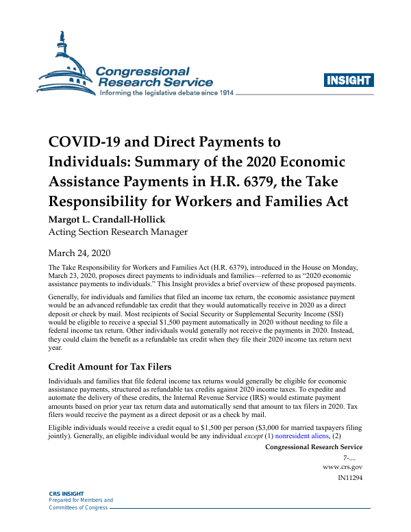COVID-19 and Direct Payments to Individuals: Summary of the 2020 ...