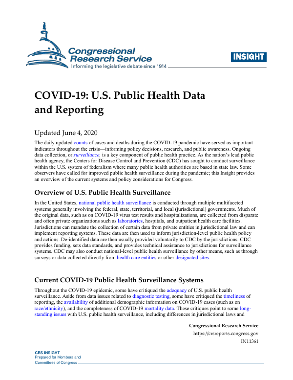 COVID-19: U.S. Public Health Data and Reporting - EveryCRSReport.com