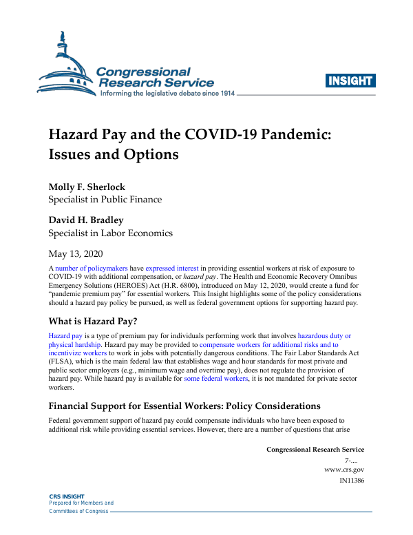 Hazard Pay and the COVID-19 Pandemic: Issues and Options ...
