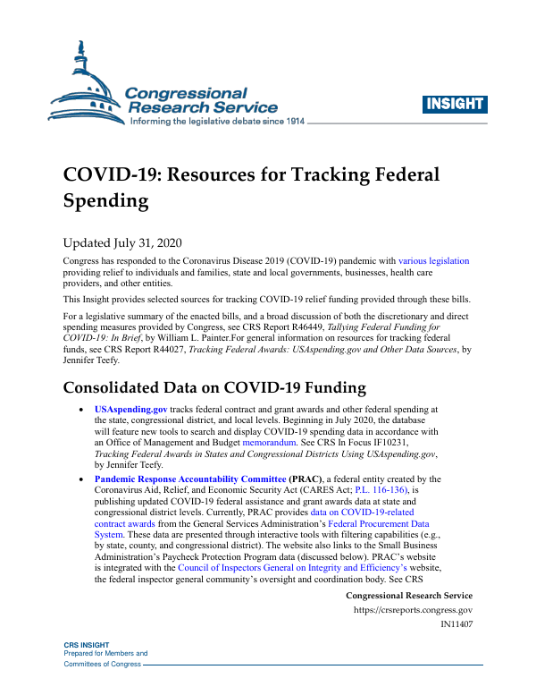 COVID-19: Resources for Tracking Federal Spending - EveryCRSReport.com