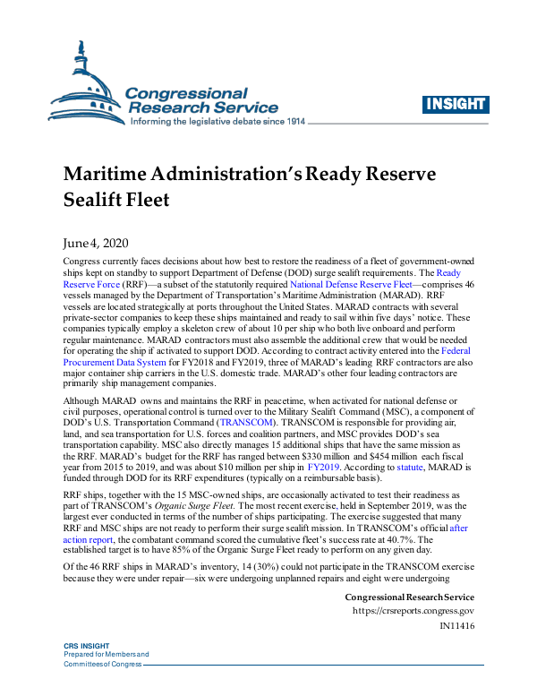 Maritime Administration’s Ready Reserve Sealift Fleet - EveryCRSReport.com