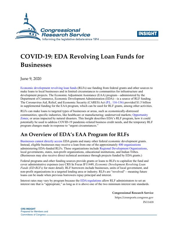 COVID-19: EDA Revolving Loan Funds for Businesses - EveryCRSReport.com