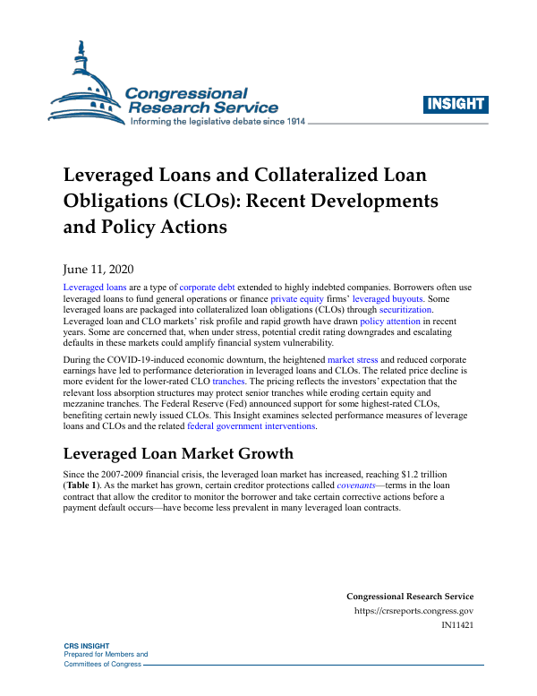 Leveraged Loans and Collateralized Loan Obligations (CLOs): Recent ...
