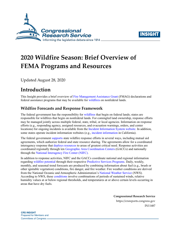 2020 Wildfire Season: Brief Overview of FEMA Programs and Resources ...