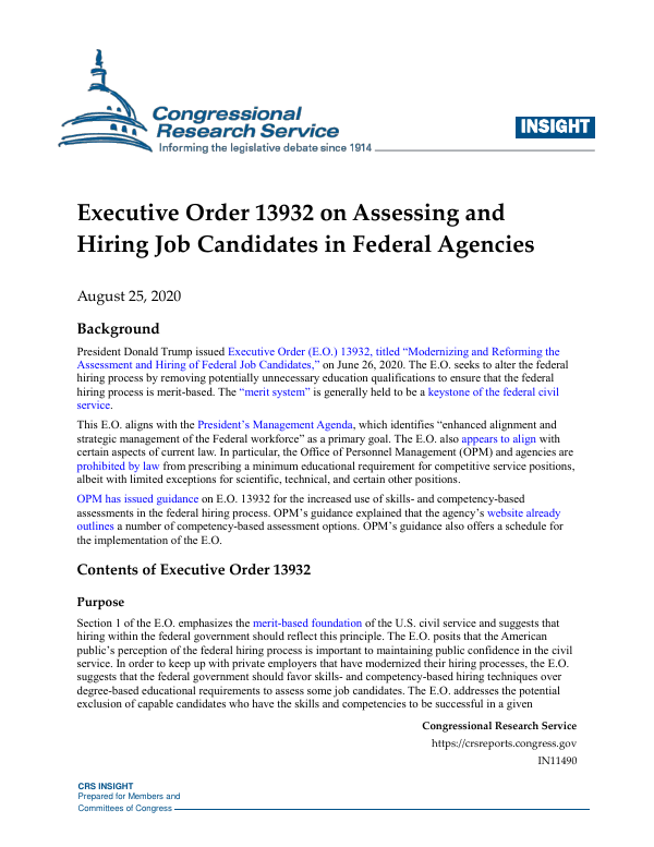 Executive Order 13932 on Assessing and Hiring Job Candidates in Federal ...