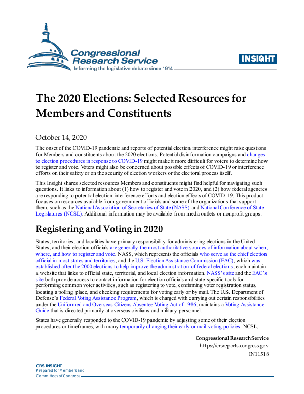 The 2020 Elections: Selected Resources for Members and Constituents ...