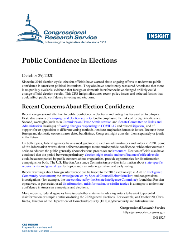 Public Confidence in Elections - EveryCRSReport.com