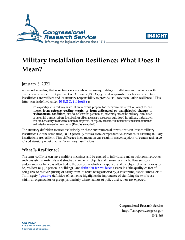 Military Installation Resilience: What Does It Mean? - EveryCRSReport.com