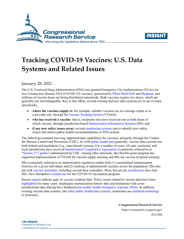 Tracking COVID-19 Vaccines: U.S. Data Systems and Related Issues ...