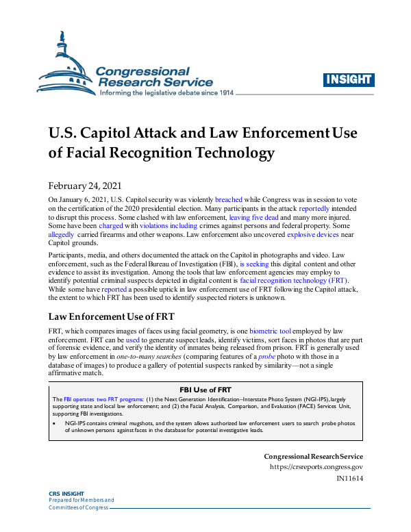 U.S. Capitol Attack and Law Enforcement Use of Facial Recognition ...