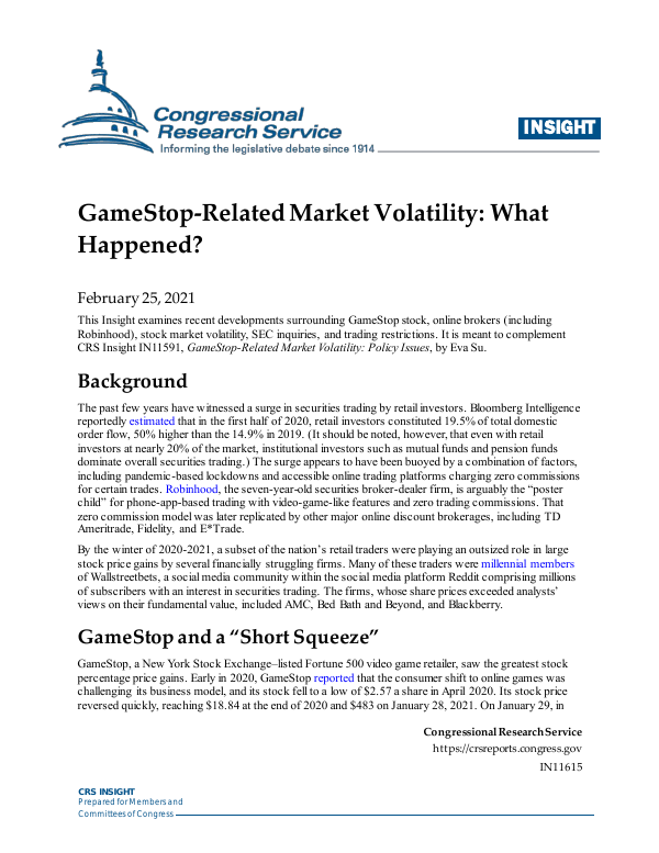 GameStop-Related Market Volatility: What Happened? - EveryCRSReport.com