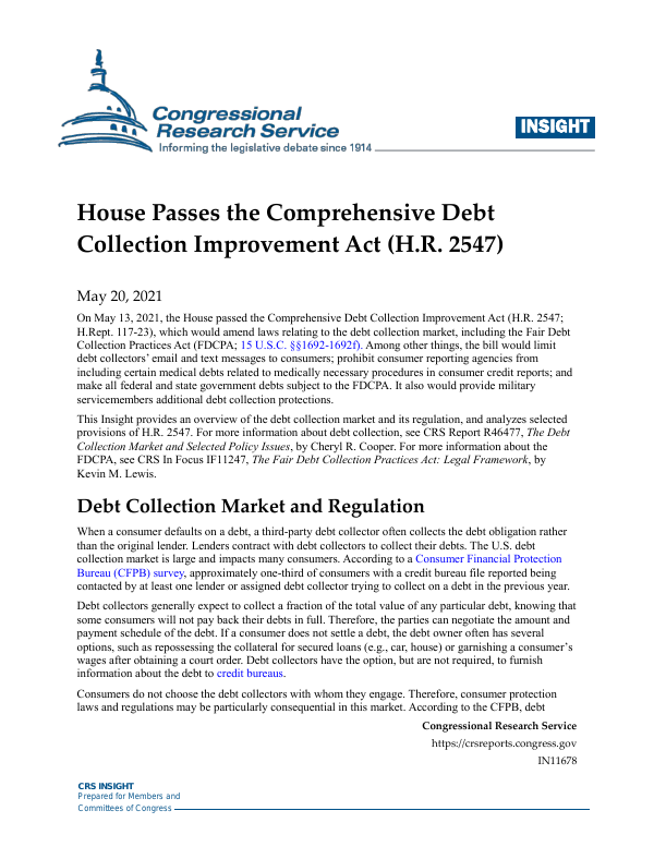 House Passes the Comprehensive Debt Collection Improvement Act (H.R ...