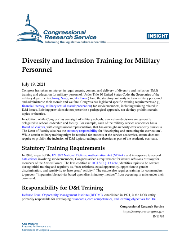 Diversity and Inclusion Training for Military Personnel ...